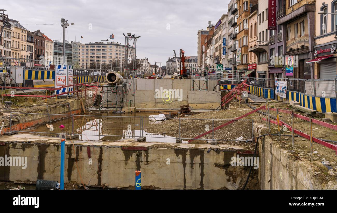 Brussels, Belgium - March 17, 2024: Large-scale urban construction site ...