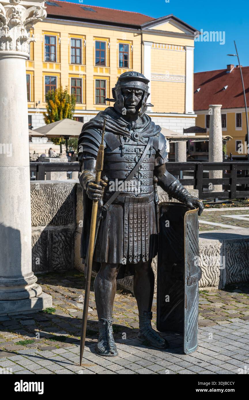 Alba Iulia, Romania - october 19.2025. A bronze statue of a Roman ...