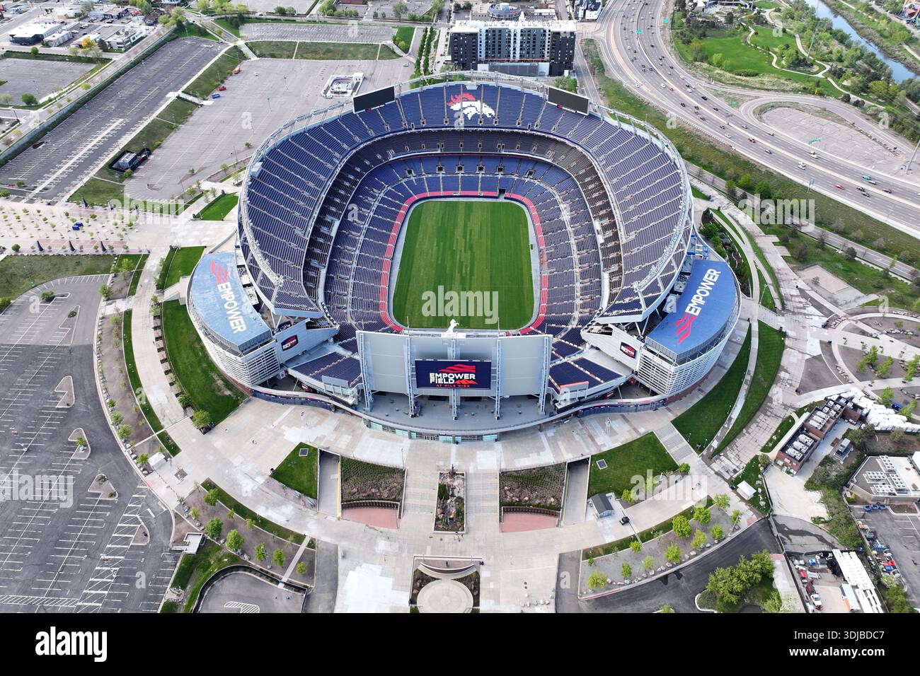 A general overall aerial view of Empower Field at Mile High, Sunday ...