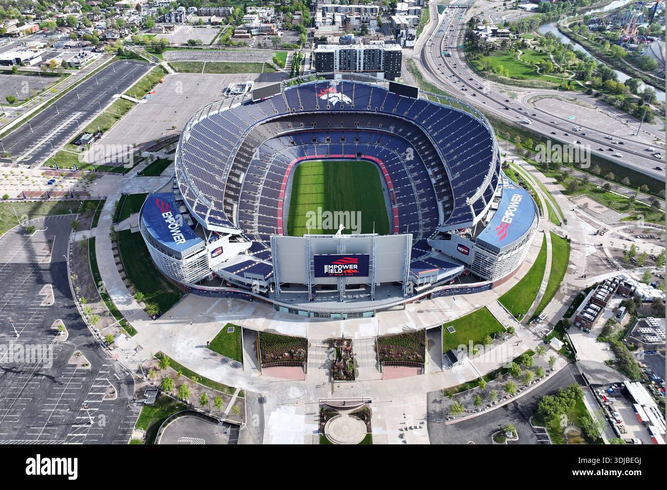 A general overall aerial view of Empower Field at Mile High, Saturday ...