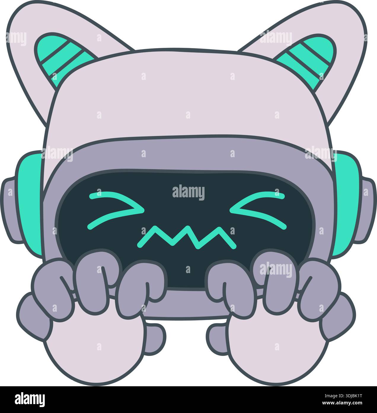 Sticker outline emoji chat-bot style face. Confused emotion. Ai cat ...