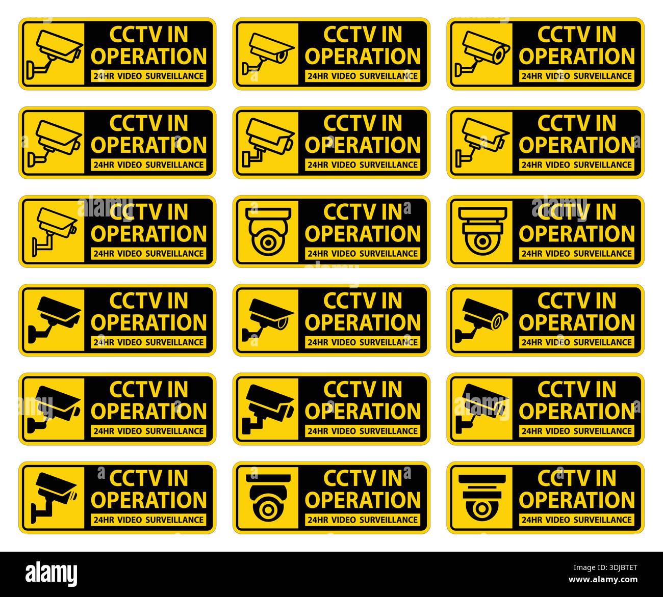A collection of CCTV in operation signs designed to indicate continuous ...