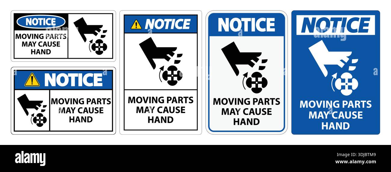 A collection of safety notice signs highlighting the risk of hand ...