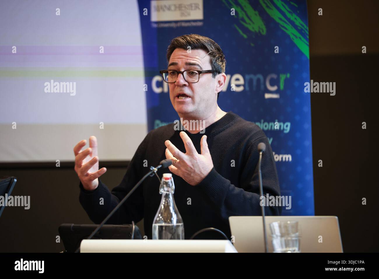 Mayor of Greater Manchester Andy Burnham speaking at the launch of ...