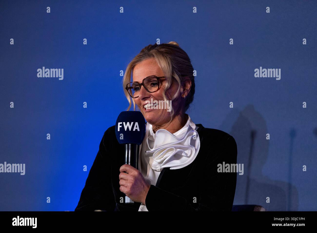England women's football head coach Sarina Wiegman talking during a Q&A ...
