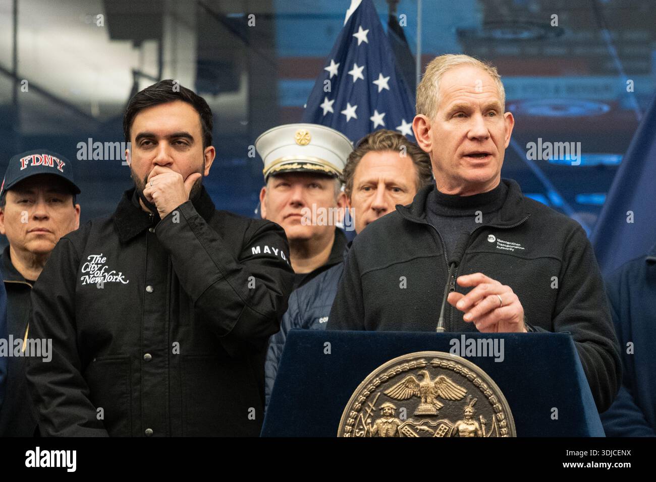 MTA CEO and Chair Janno Lieber speaks as Mayor Zohran Mamdani holds ...