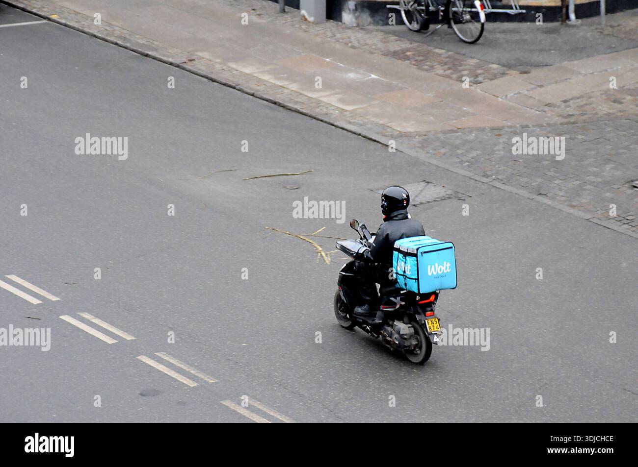 Copenhagen/ Denmark/26 january 2026/ doordash Wolt food delivery biker ...