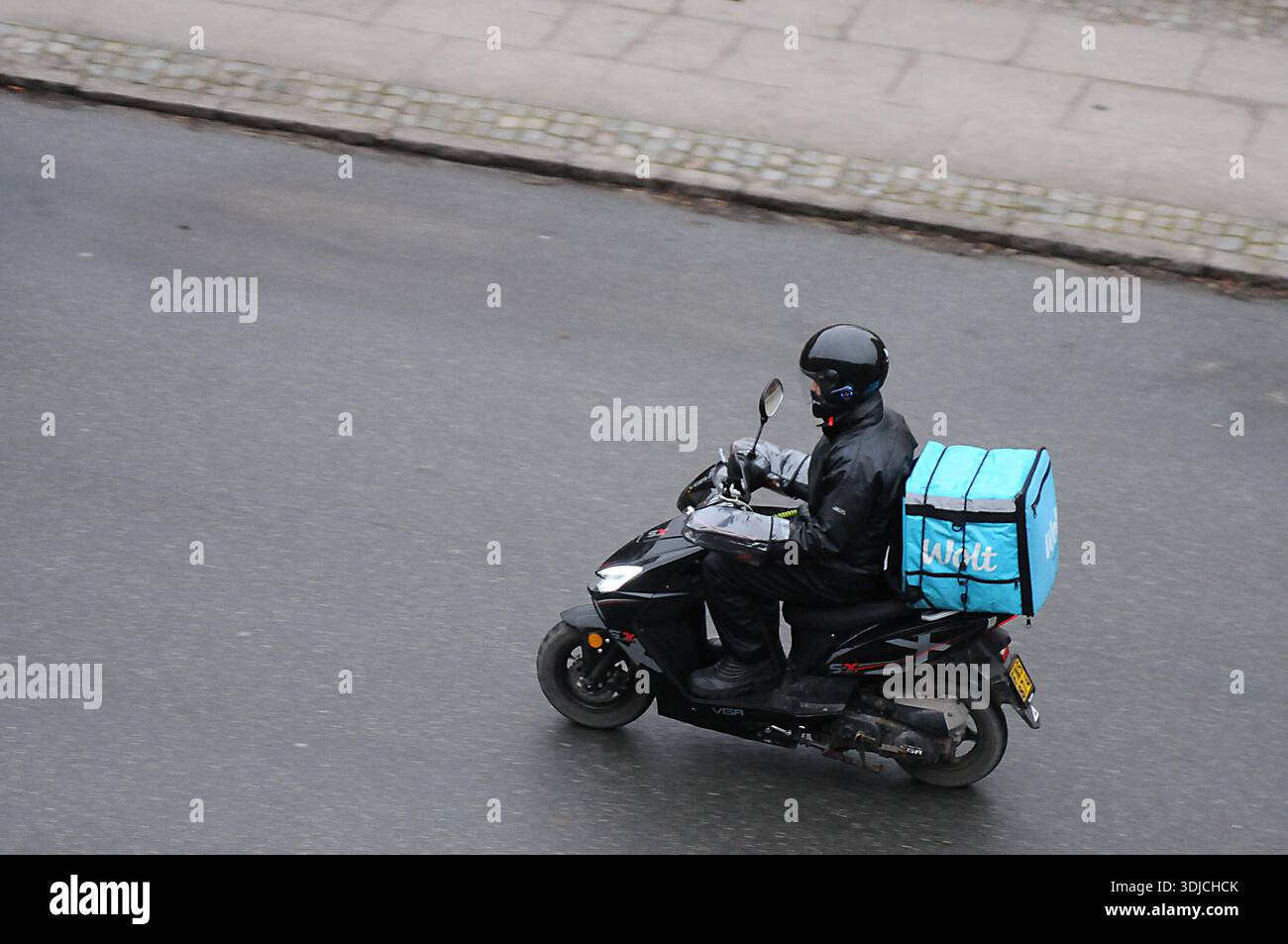 Copenhagen/ Denmark/26 january 2026/ doordash Wolt food delivery biker ...