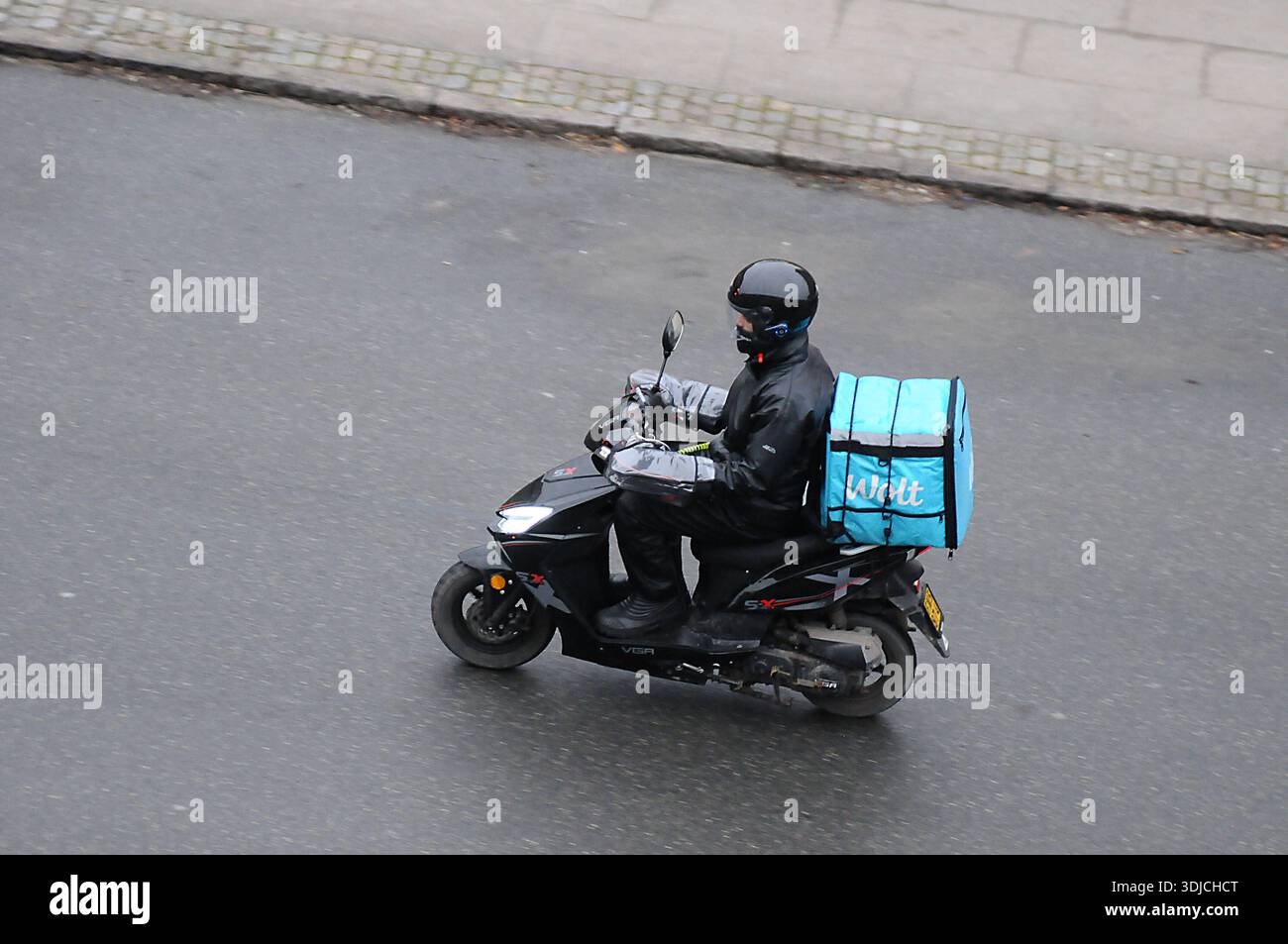 Copenhagen/ Denmark/26 january 2026/ doordash Wolt food delivery biker ...