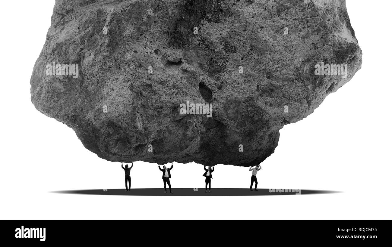Monumental design business team supporting massive stone overhead Stock ...