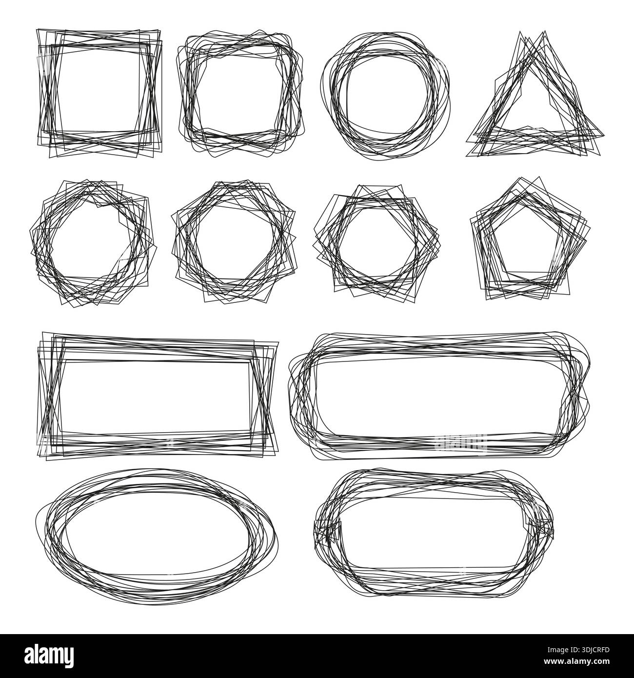 Hand drawn frames. Messy ink borders. Sketchy geometric shapes. Vector ...