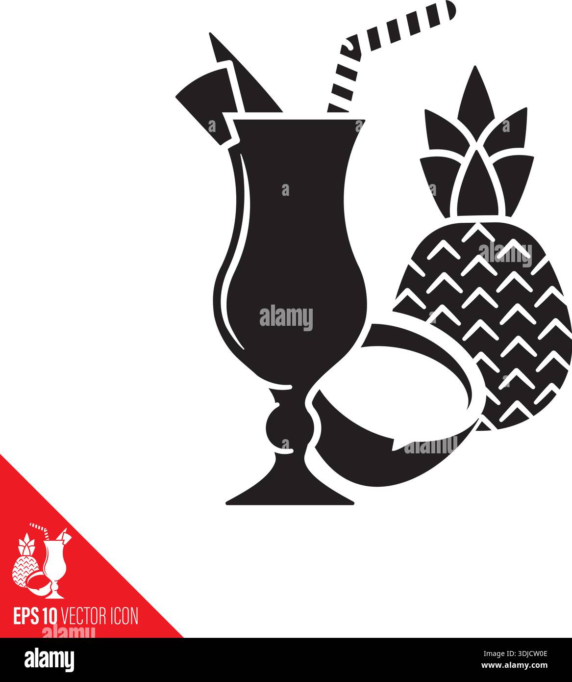 Pina Colada cocktail, coconut and pineapple vector icon for Piña Colada ...