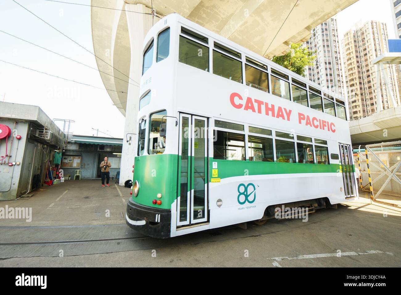 View of a tram with Cathay Pacific promotion livery during the event on ...