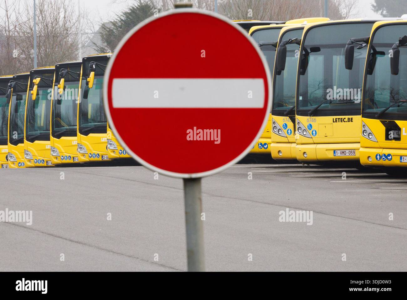 Busses are parked at a depot of Walloon public transport company Letec ...