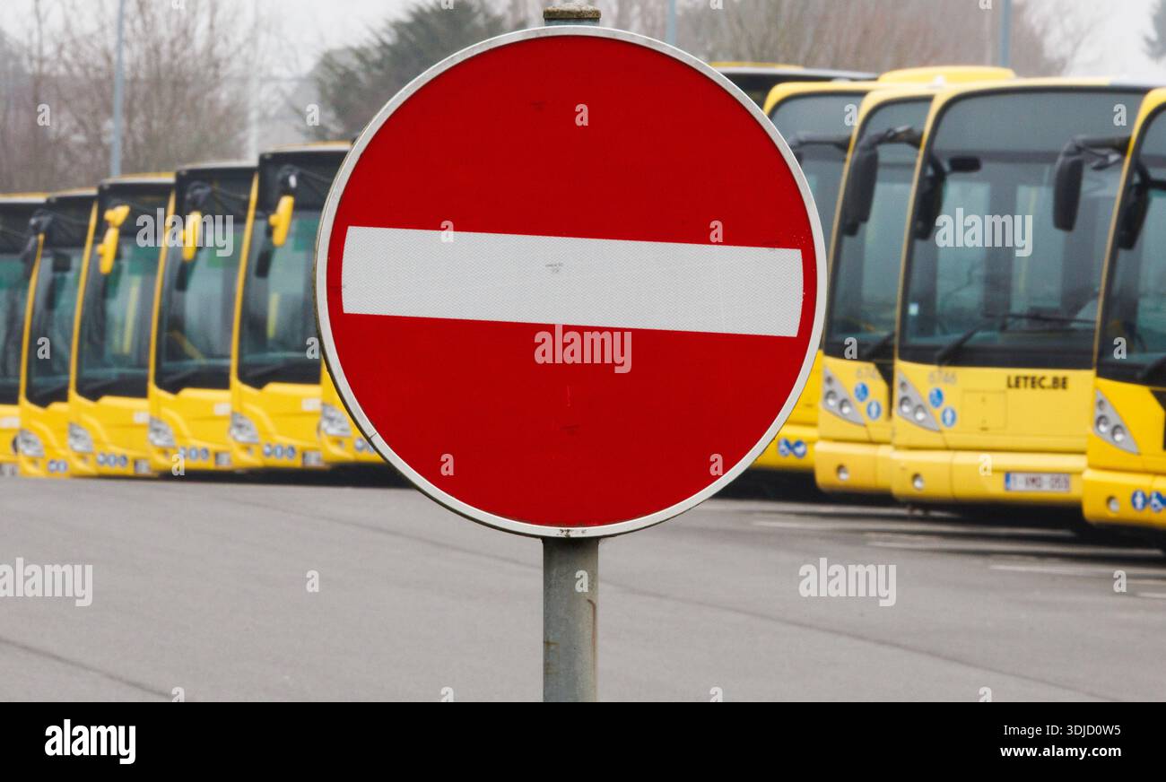 Busses are parked at a depot of Walloon public transport company Letec ...