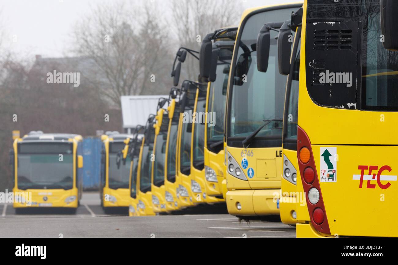 Busses are parked at a depot of Walloon public transport company Letec ...