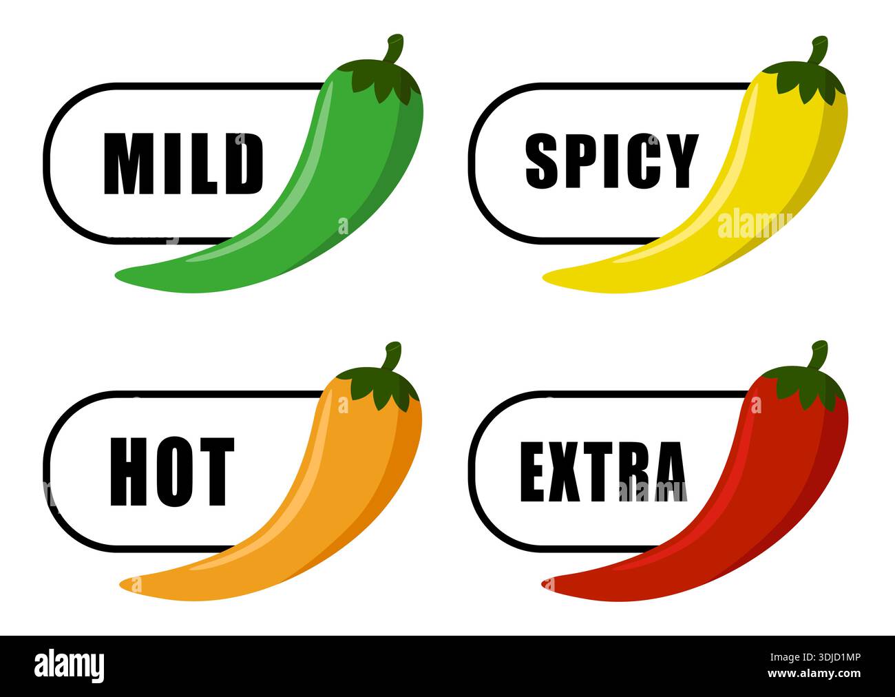 Mild hot spicy labels. Chili pepper grades. Extra taste tags. Food ...