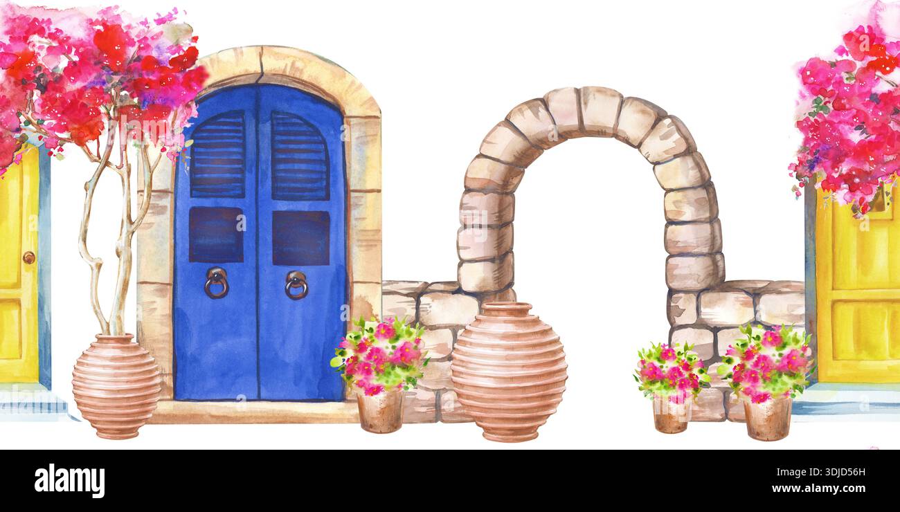 Seamless border with traditional Greek architectural elements on an ...