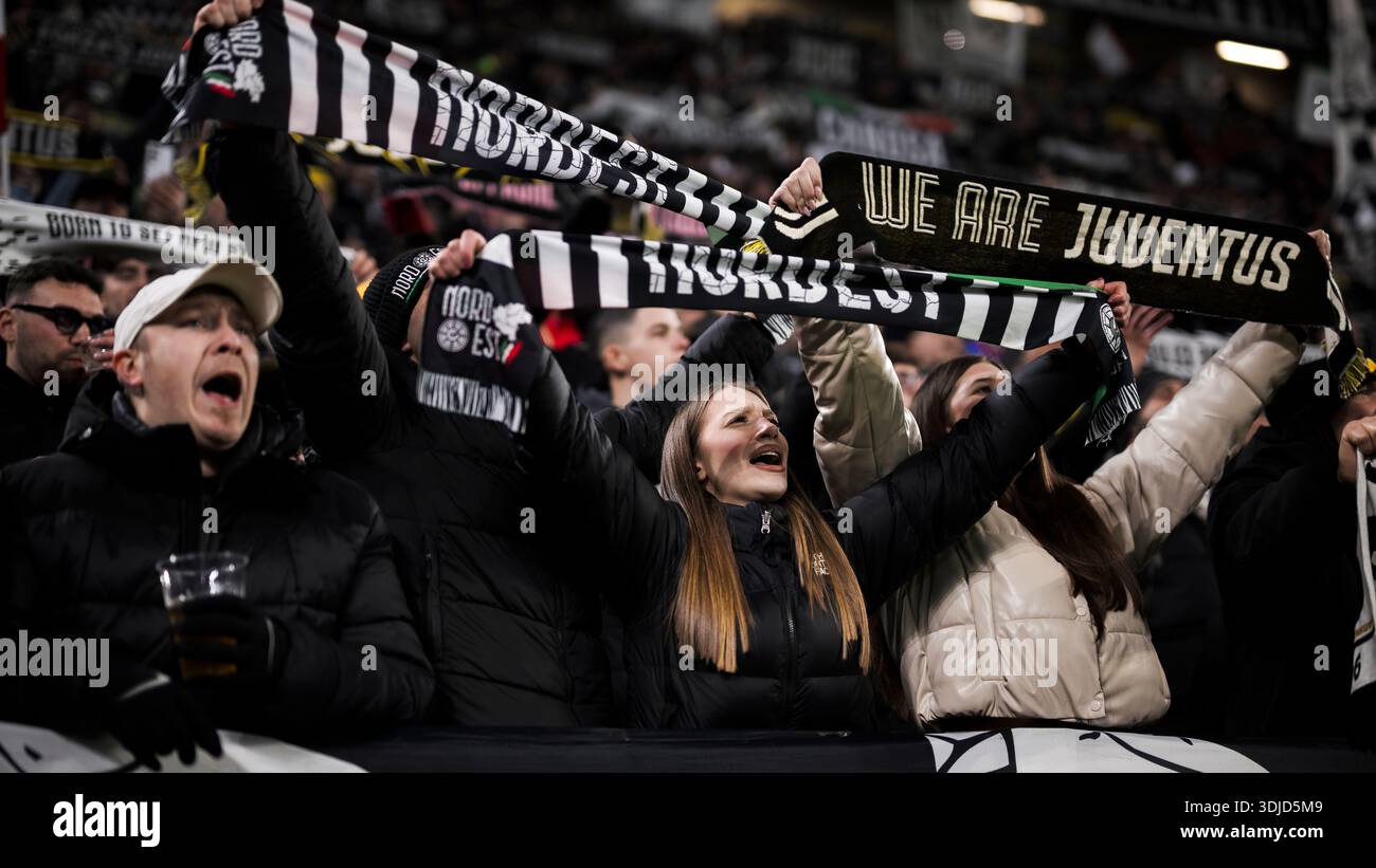 Fans of Juventus FC in sector 'Curva Sud' show their support prior to ...
