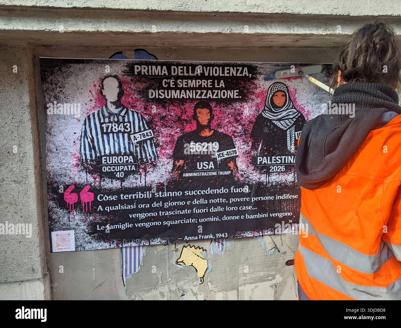 Milan, a poster by activist Cristina Donati Meyer on the wall of the ...
