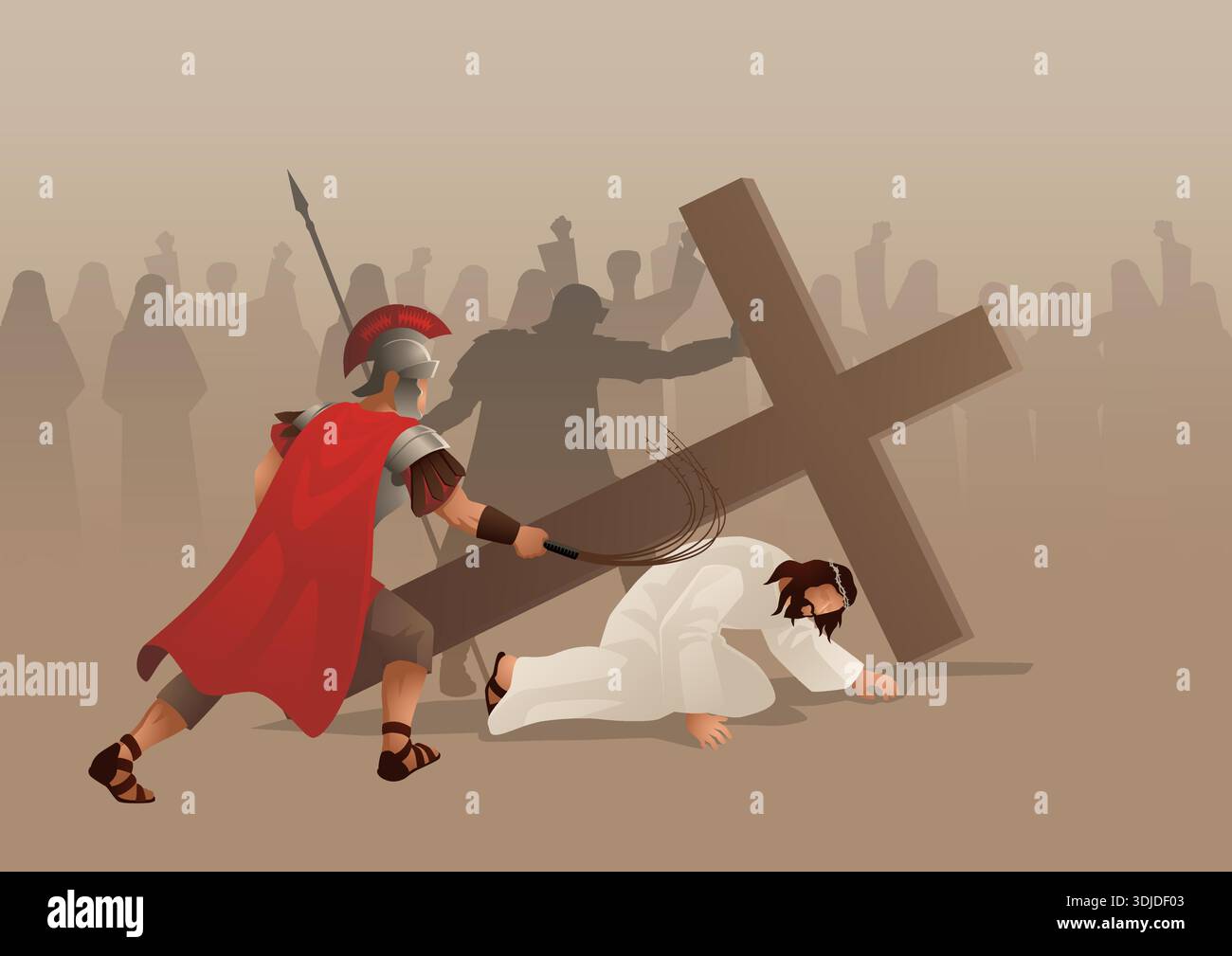Biblical vector illustration of Way Of The Cross or Stations of the ...