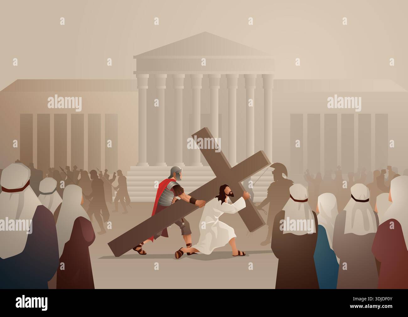 Biblical vector illustration of Way Of The Cross or Stations of the ...