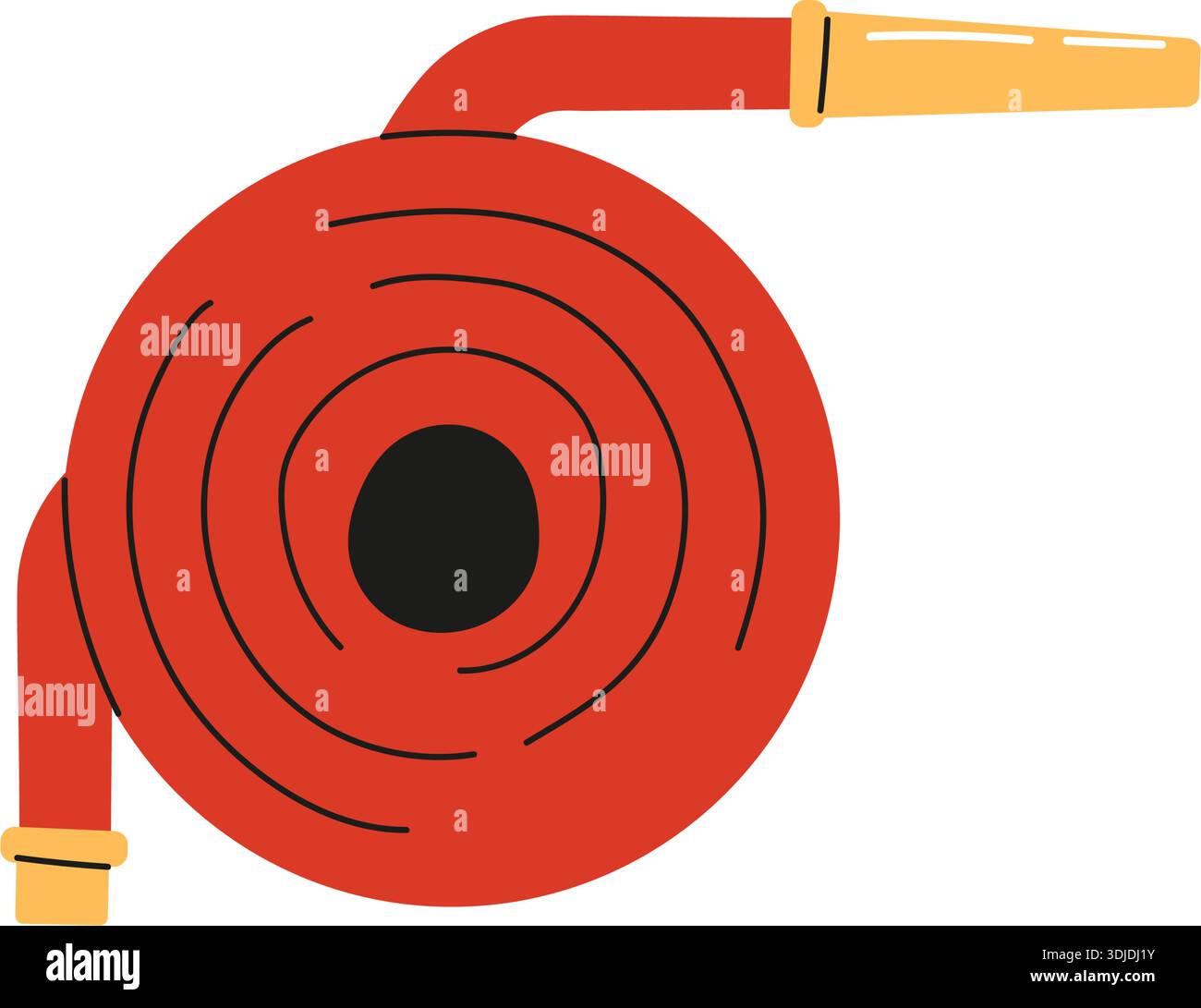 Fire hose coiled into spool. Firefighting shield element. Red vector ...