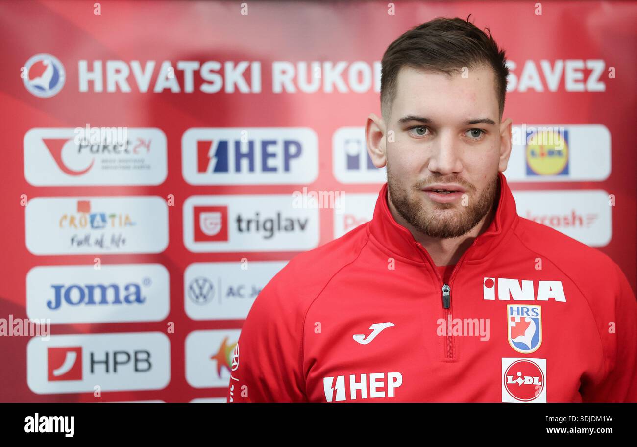 Tin Lucin of Croatian handball team during media day at EHF European ...