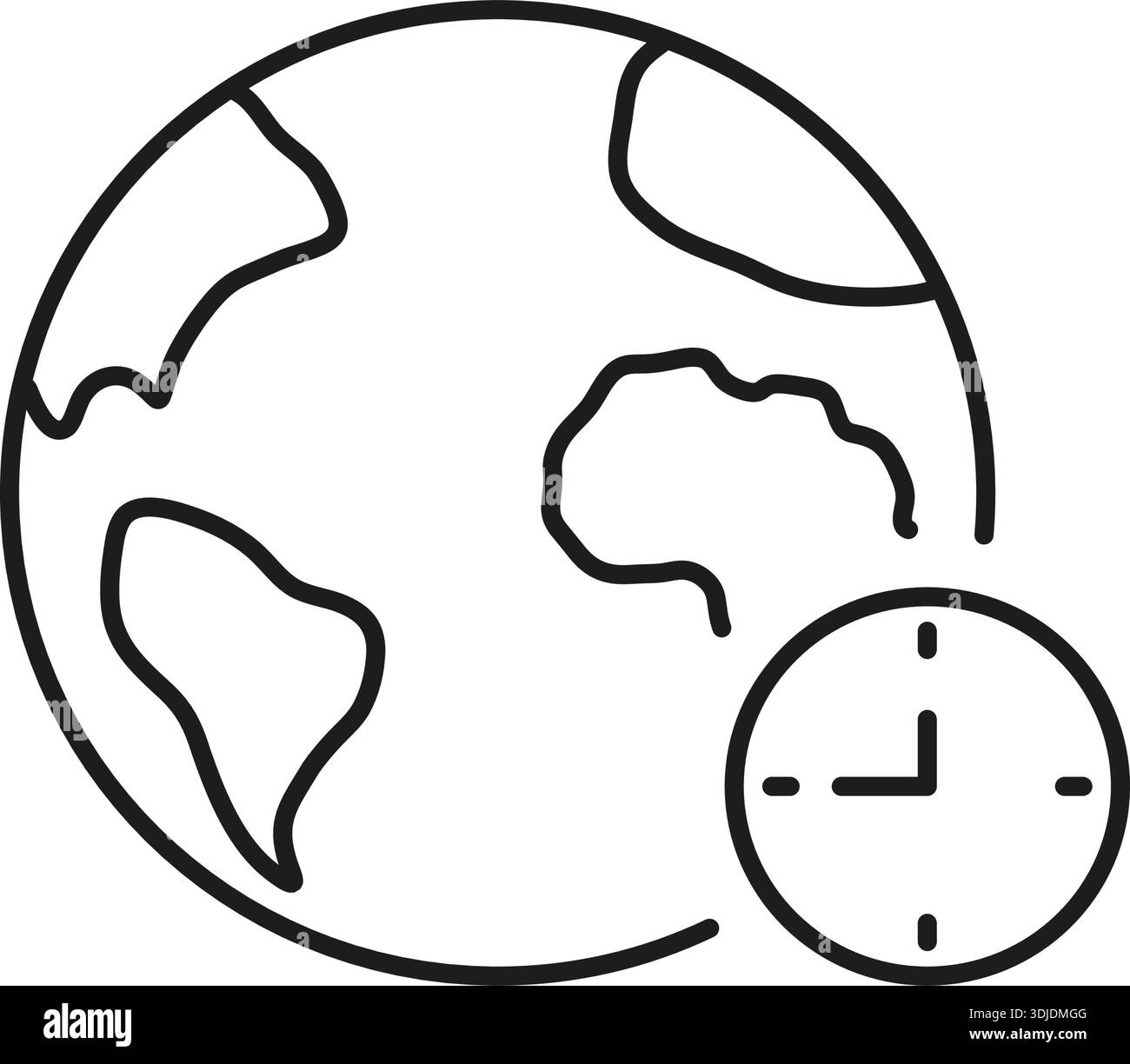 World Globe With Clock Line Icon. Global Time Management, International ...