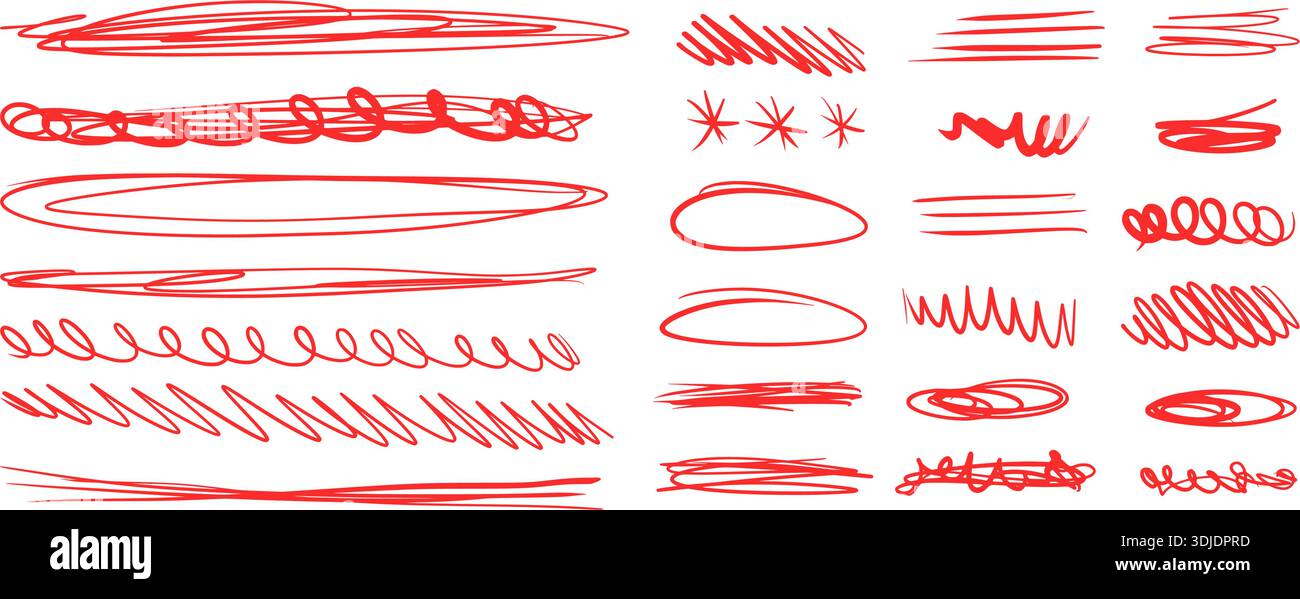 Hand-drawn pen underlines abstract doodles. Text highlight lines ...