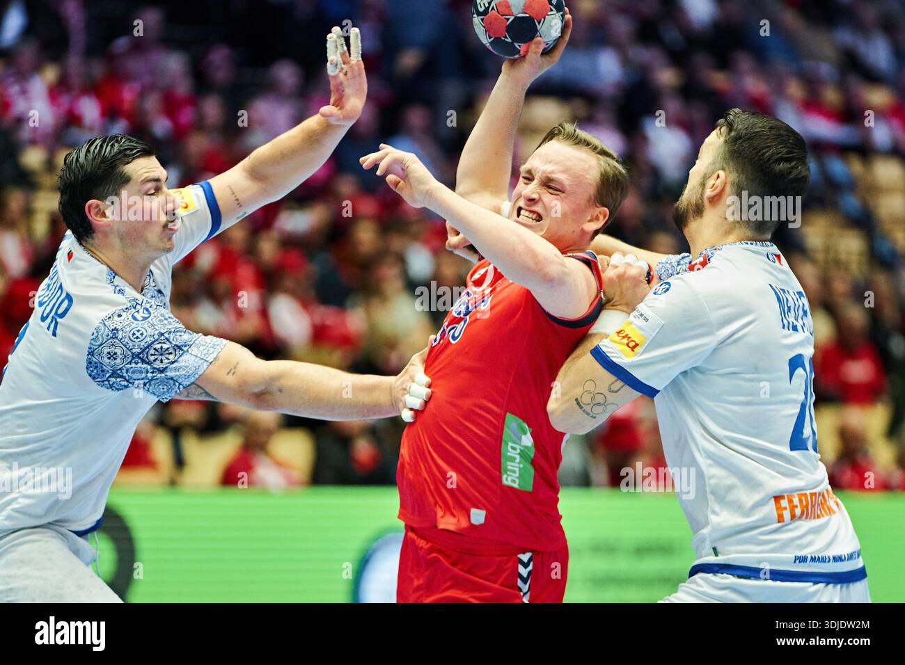 Norway's Tobias Groendahl in action during the men's handball match ...