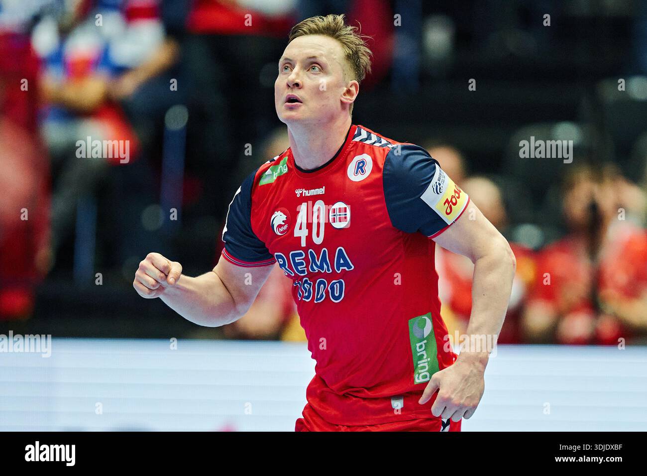 Norway's August Pedersen in action during the men's handball match ...