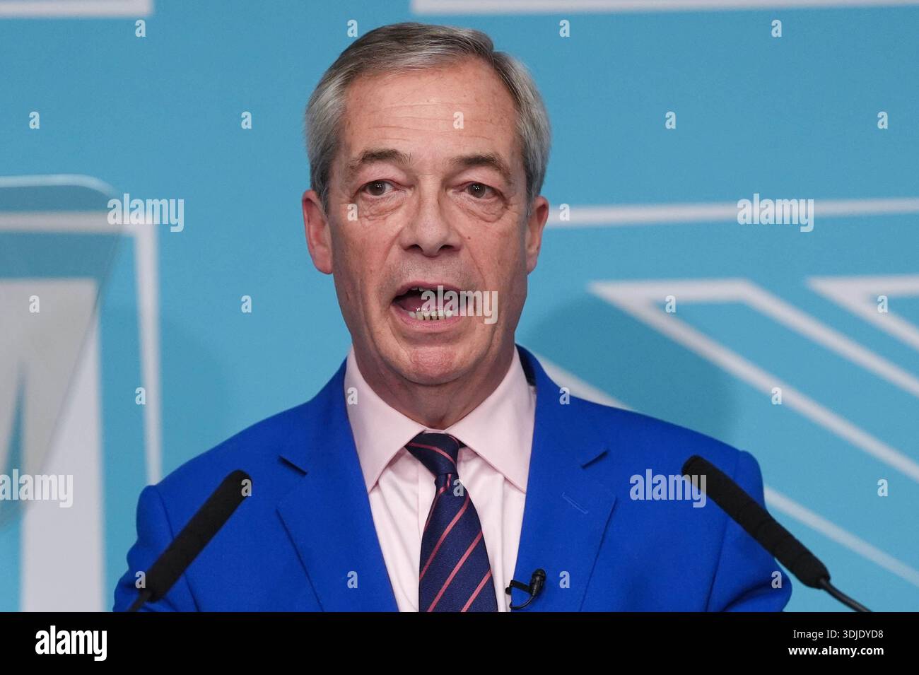 Reform UK Party leader Nigel Farage speaking during a Reform UK press ...