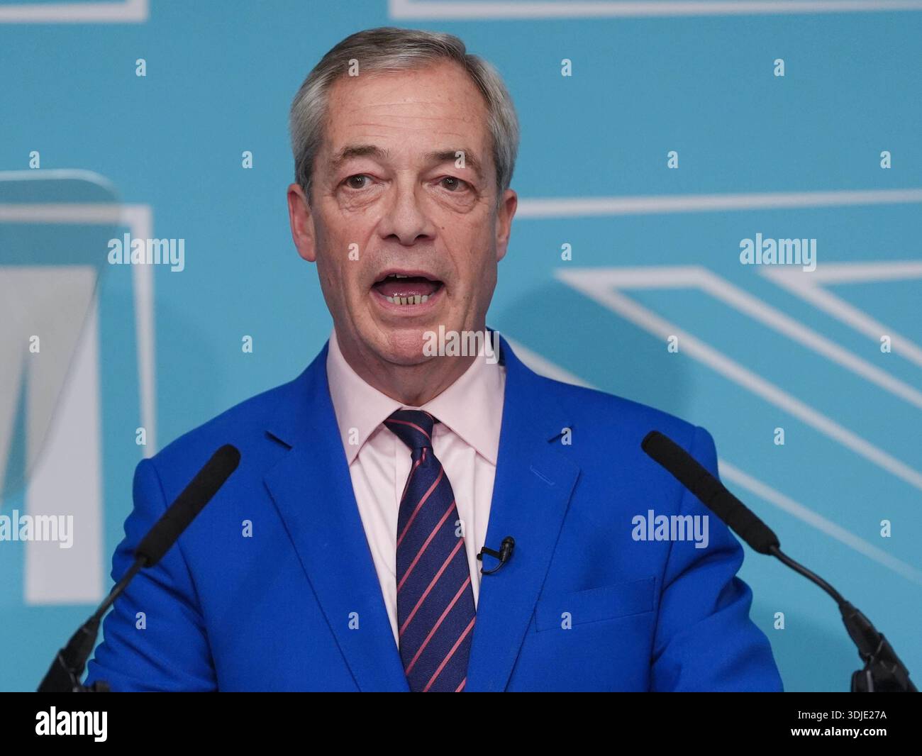 Reform UK Party leader Nigel Farage speaking during a Reform UK press ...