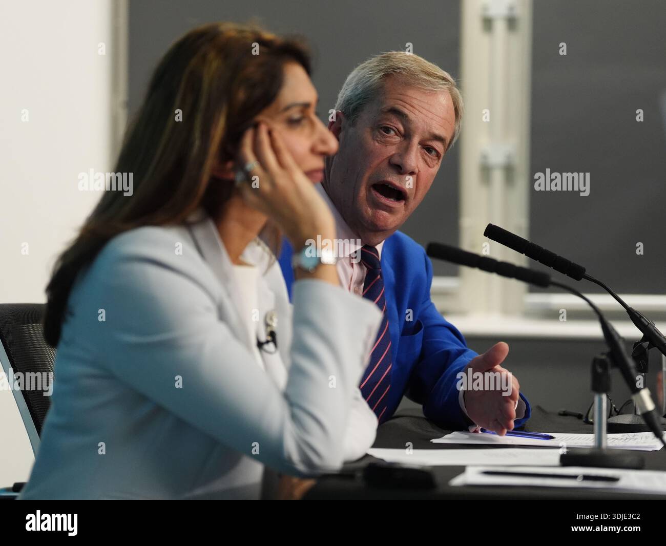 Reform UK Party leader Nigel Farage speaking during a Reform UK press ...