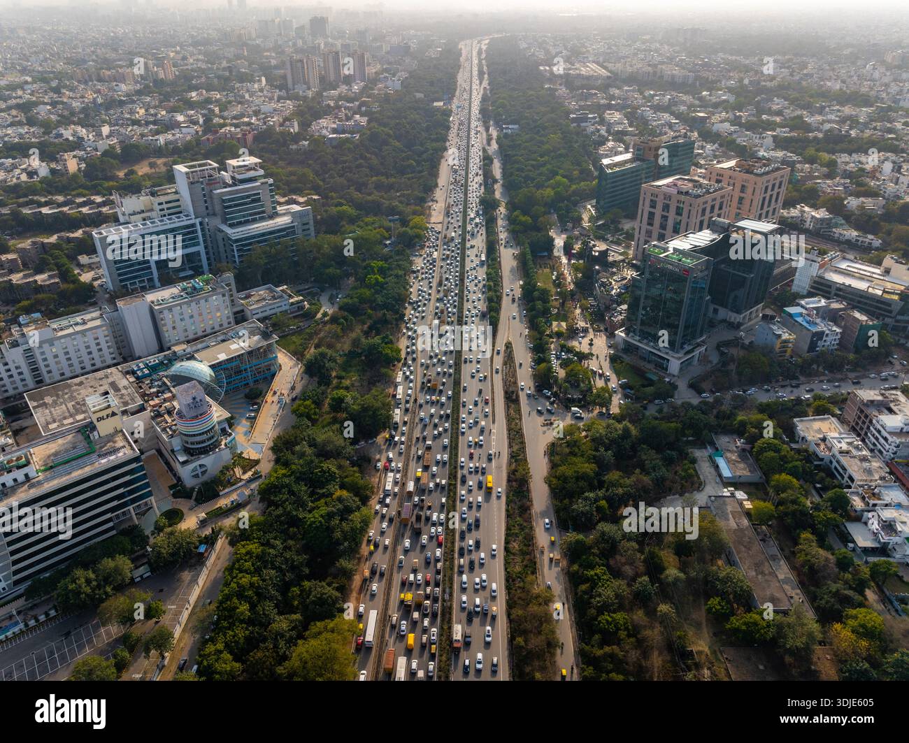 Aerial view of heavy traffic congestion on Delhi - Jaipur Expressway ...
