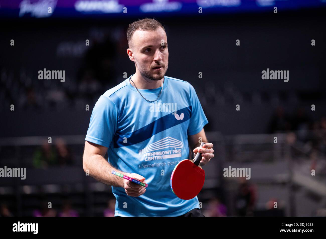 Simon Gauzy of Hennebont warming up during Pro A 2025/2026 between ...
