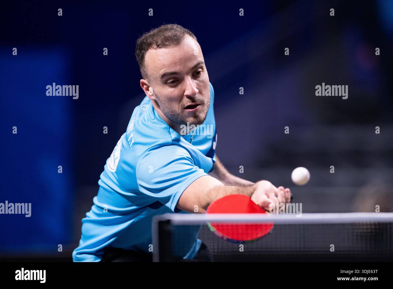 Simon Gauzy of Hennebont warming up during Pro A 2025/2026 between ...