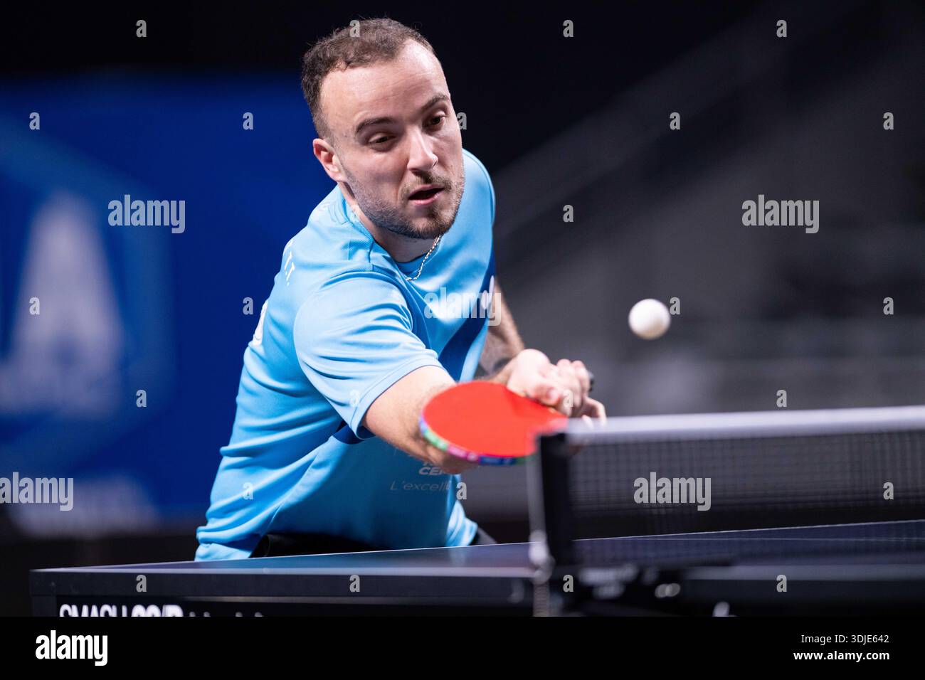 Simon Gauzy of Hennebont warming up during Pro A 2025/2026 between ...