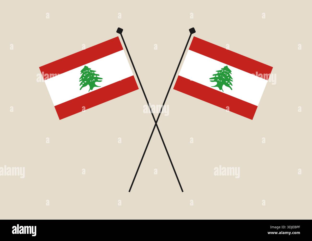 Two crossed national flags of Lebanon on flagpoles, a simple vector ...