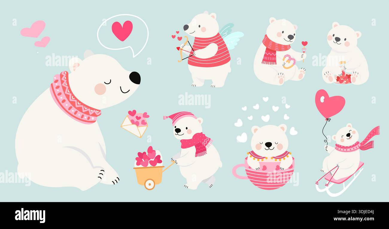 Valentines day bears. Polar bear with hearts, in love, romantic ...