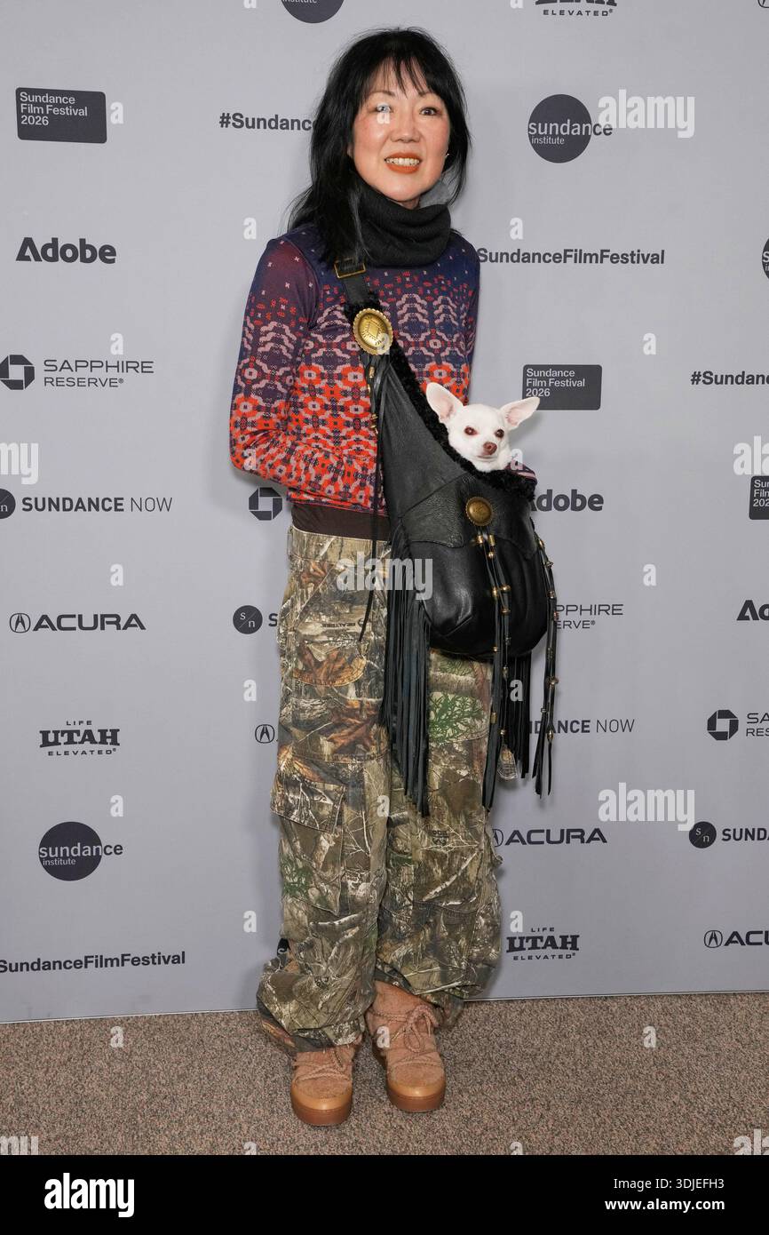 Margaret Cho and her dog Lucia attend the premiere of "Run Amok" during ...
