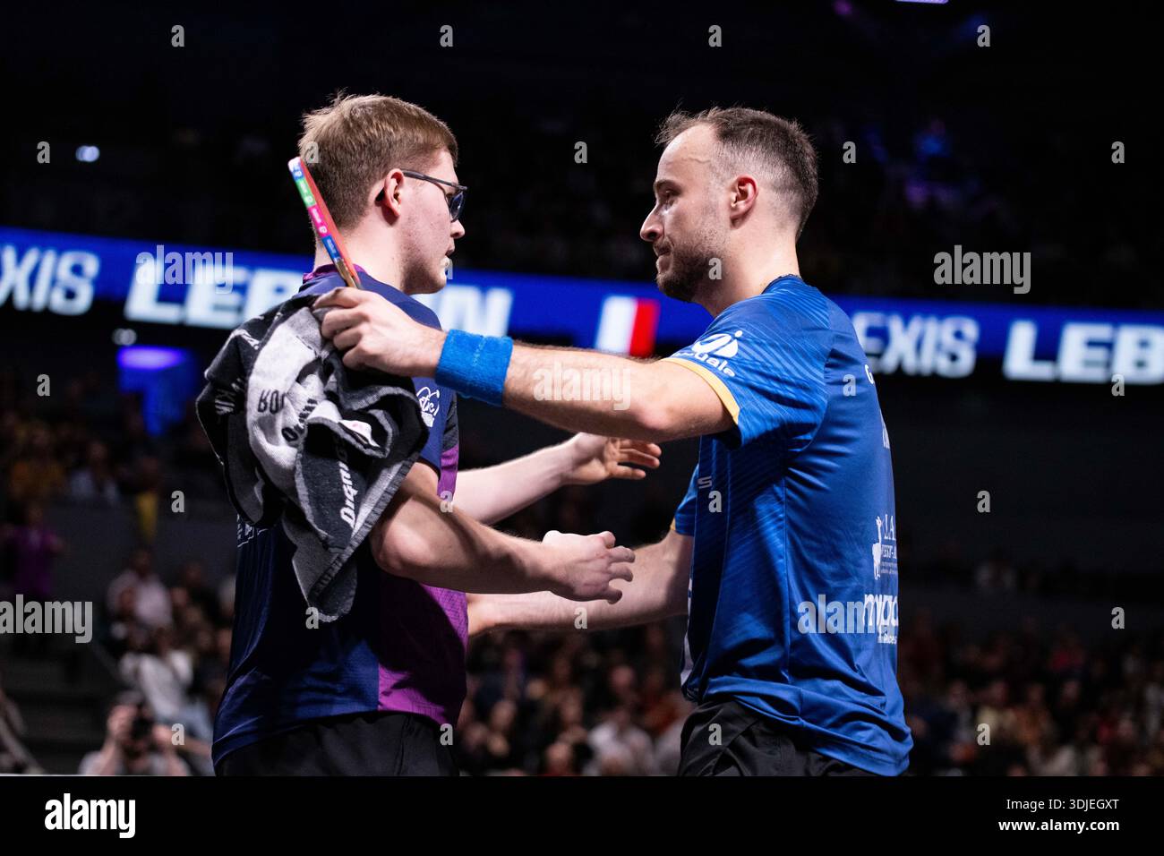 Alexis Lebrun of Montpellier and Simon Gauzy of Hennebont during Pro A ...