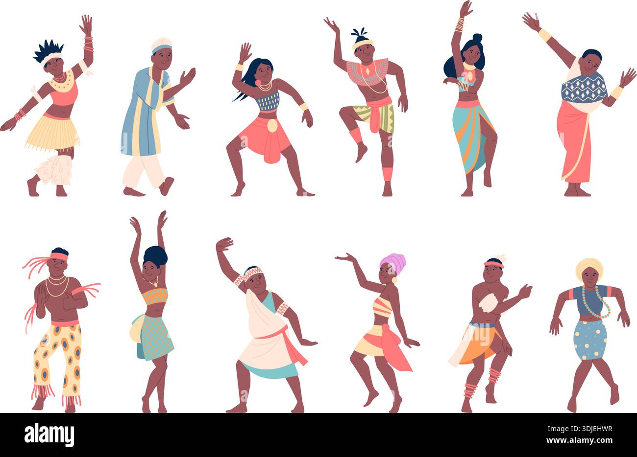 African dancers. African male and female in traditional costumes ...