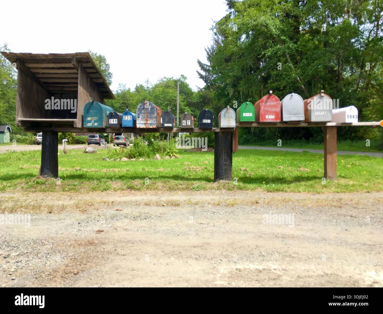 Long line of US mail boxes postbox at Forks, Washington State, USA ...