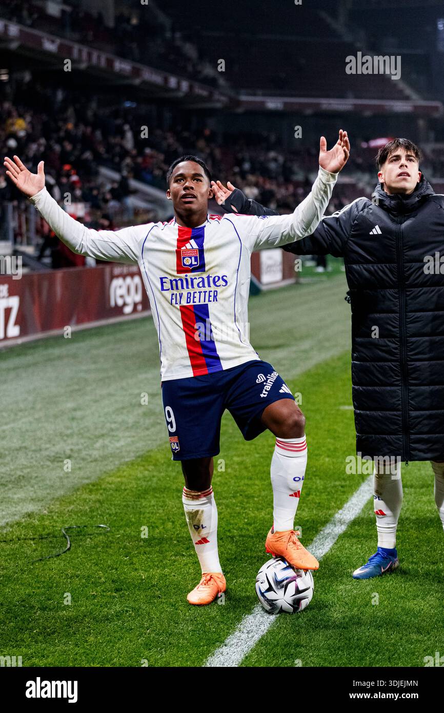 Endrick de Sousa of Lyon celebrates with his teammates after winning FC ...
