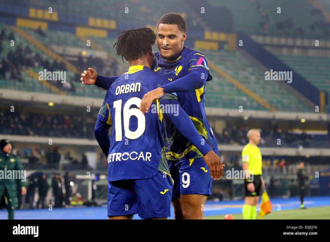 Verona’s Gift Orban celebration goal 1-1 during the Serie A soccer ...