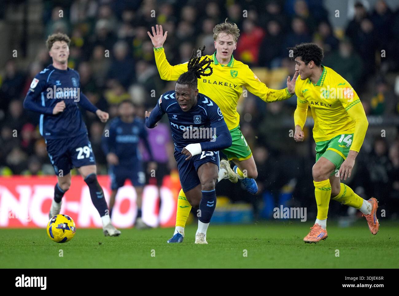 Coventry City's Brandon Thomas-Asante andNorwich City's Pelle Mattsson ...