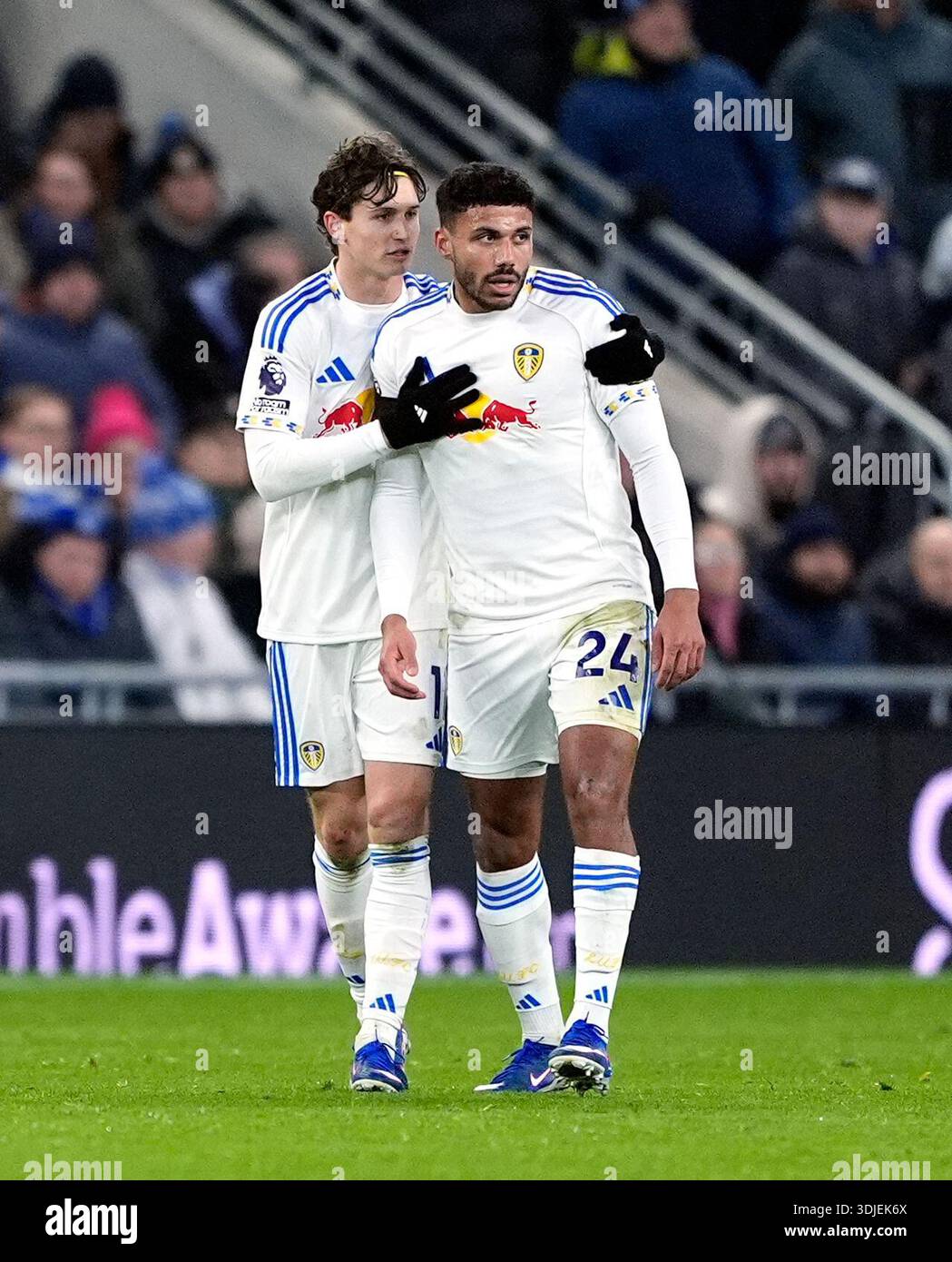 Leeds United's James Justin (right) celebrates scoring their side's ...