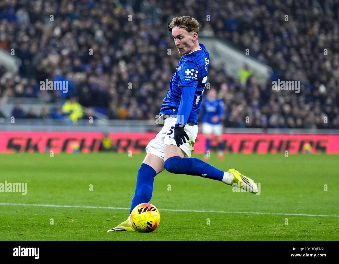 Everton's James Garner attempts a shot on goal during the Premier ...